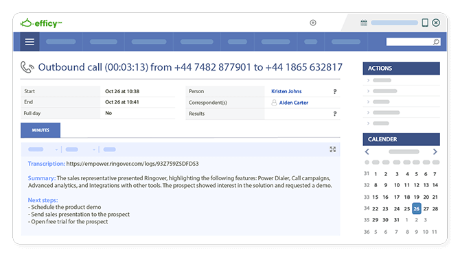 Conversation intelligence Efficy Corporate Edition - Best Integration