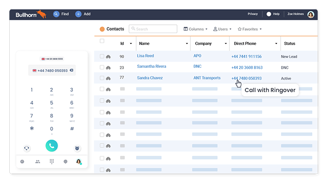 Bullhorn CTI Integration - VoIP Phone | Ringover