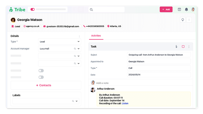Tribe CRM Phone System Integration - VoIP | Ringover