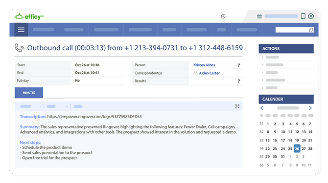Conversation intelligence Efficy Corporate Edition